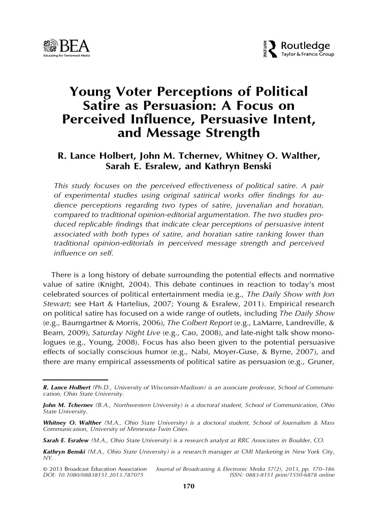 Young Voter Perceptions of Political Satire as Persuasion- A -- Holbert ...