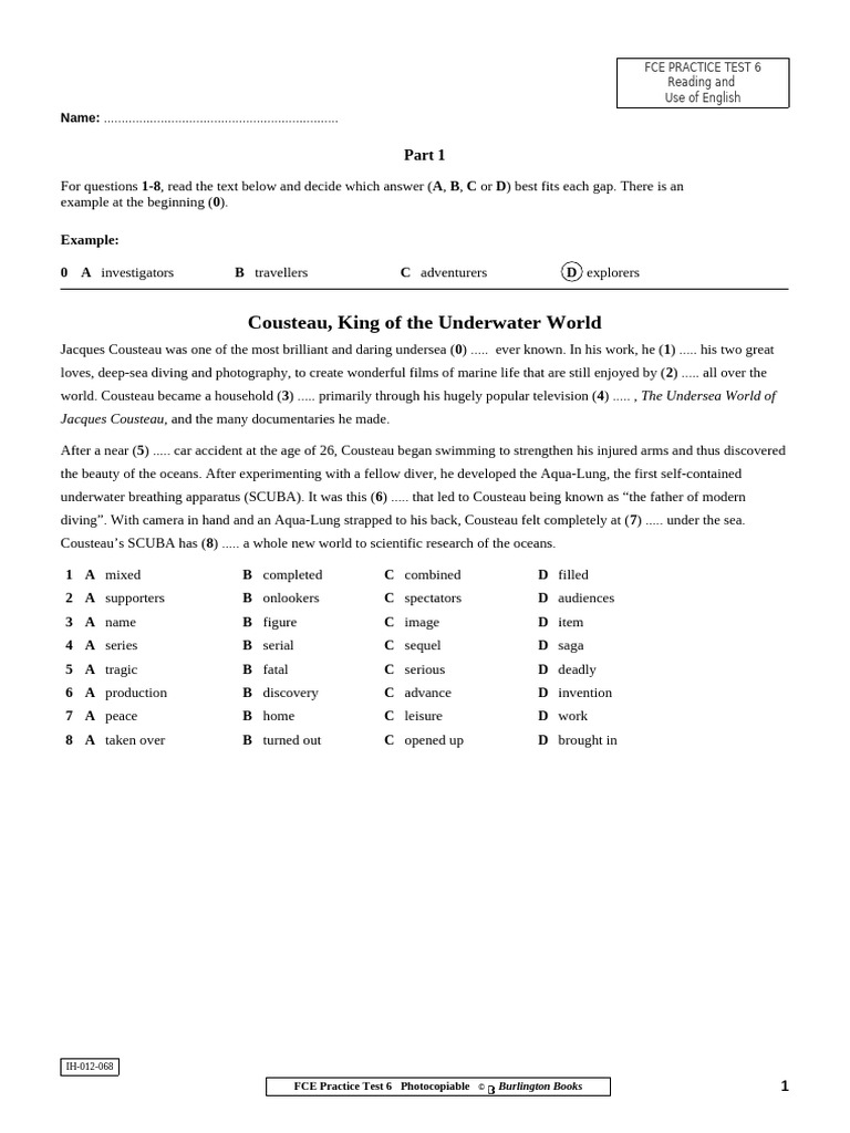 FCE_Test_6 | PDF | Scuba Diving | Underwater Diving