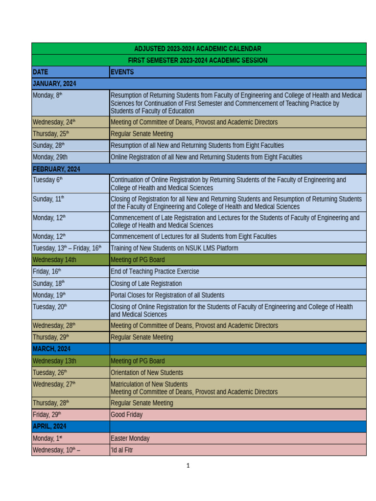Senate Approved 2023-2024 Academic Calendar | PDF | Academic Term