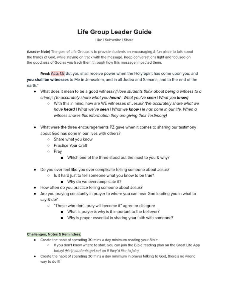 Life Group Leader Guide: Witnessing Tips | PDF