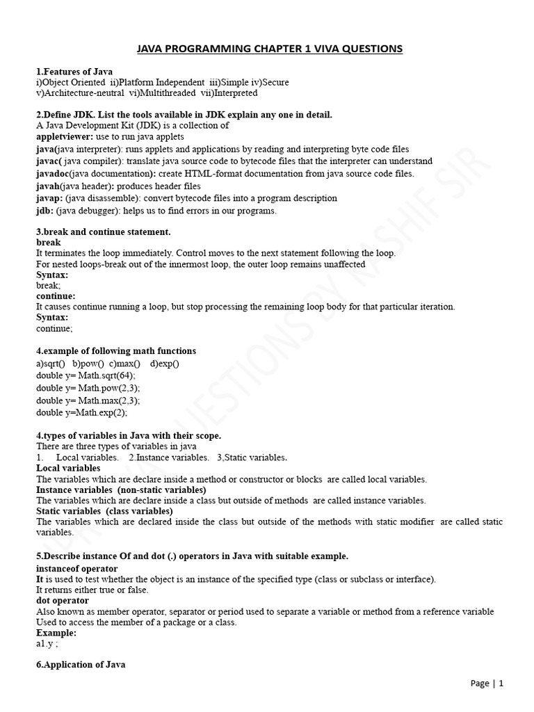 Jpr Chapter 1 Viva Questions.docx | PDF | Class (Computer Programming) | Method (Computer ...