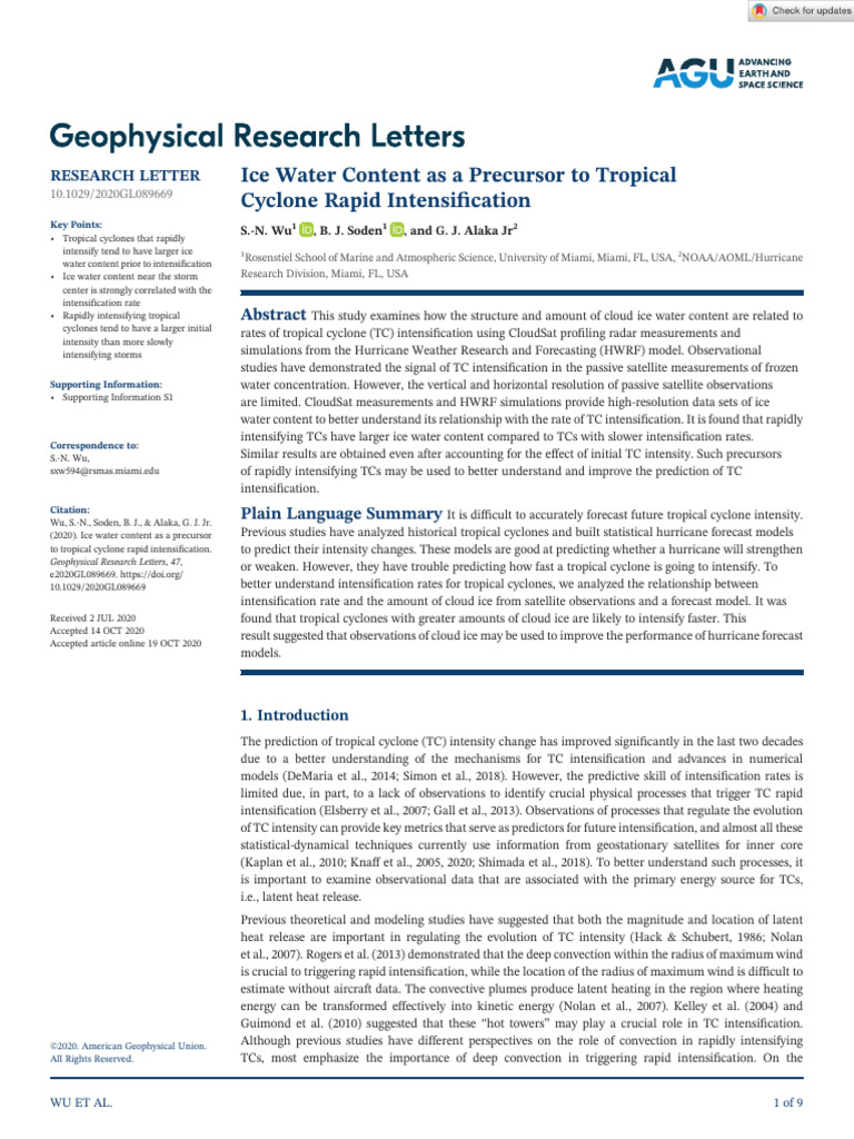 Geophysical Research Letters - 2020 - Wu - Ice Water Content As A ...