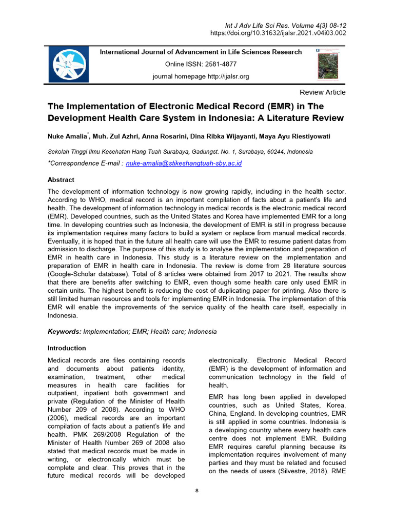 The Implementation of Electronic Medical Record (EMR) in The ...