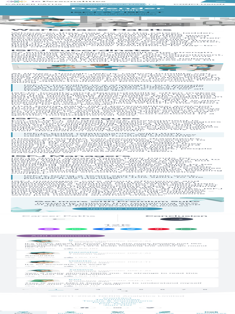 Workplace Habits ISFJ Personality (Defender) 16personalities | PDF ...