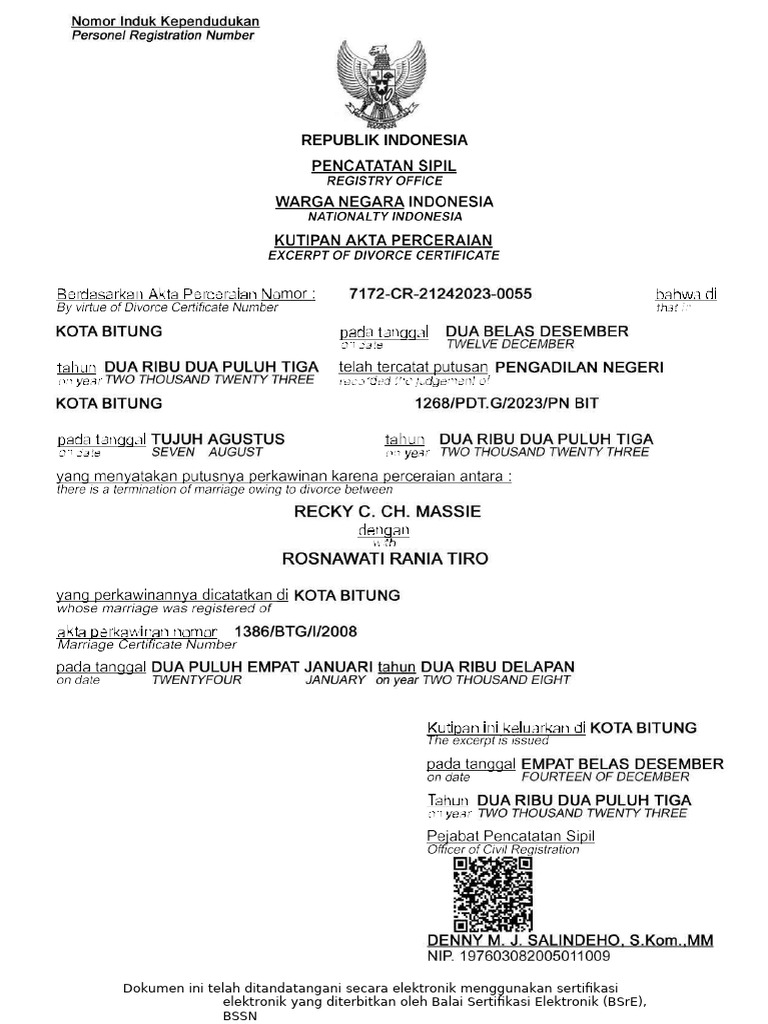 Akte Cerai Recky C. Ch. Massie | PDF
