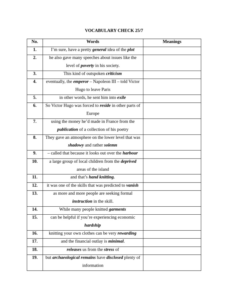 VOCABULARY CHECK 25 | PDF