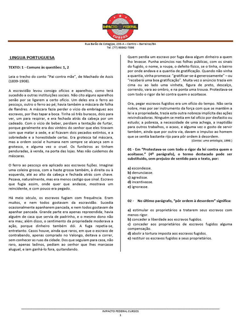 PROVA SIMULADO PM | PDF | Brasil | Escravidão