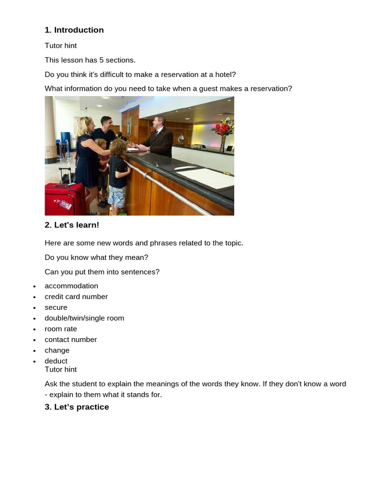 Lesson No. 3 - Reservations | PDF