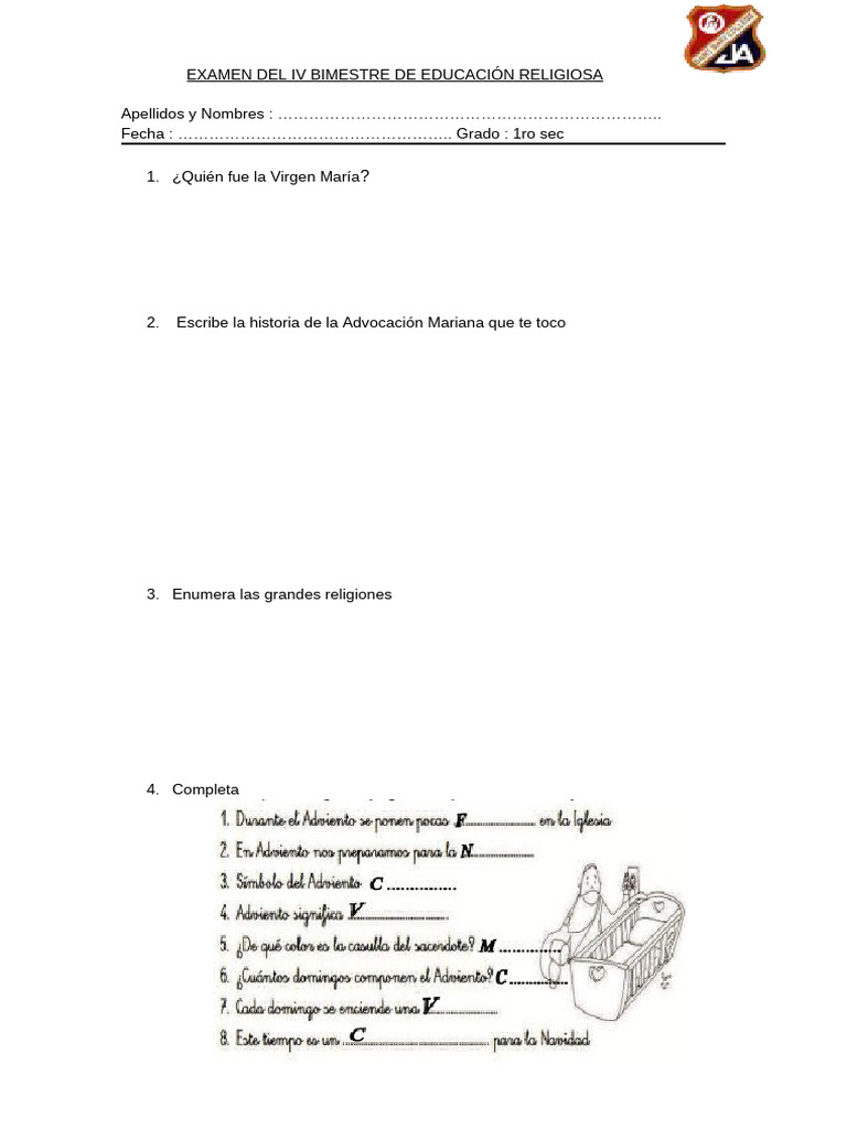 EXAMEN 1ro sec Iv semestre | PDF
