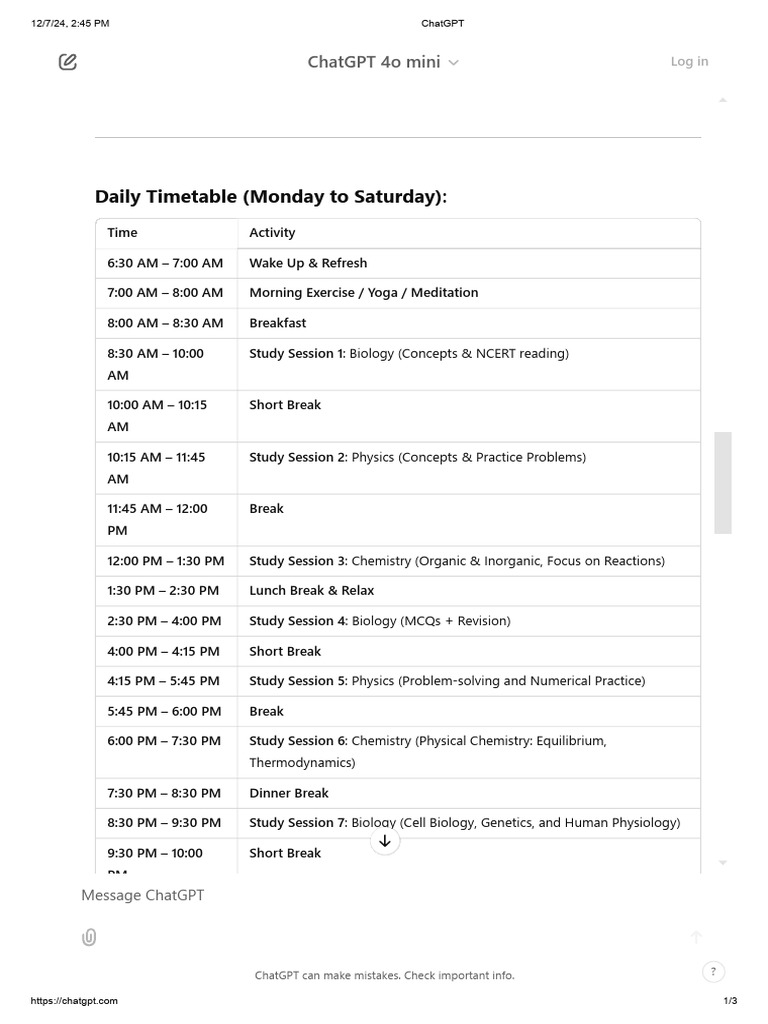 Intensive Study Schedule for Students | PDF