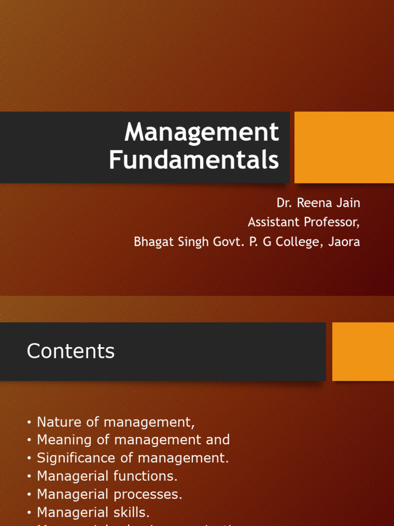 1704 Ppts DR Reena Jain Management Fundamentals | PDF | Goal | Profit (Economics)