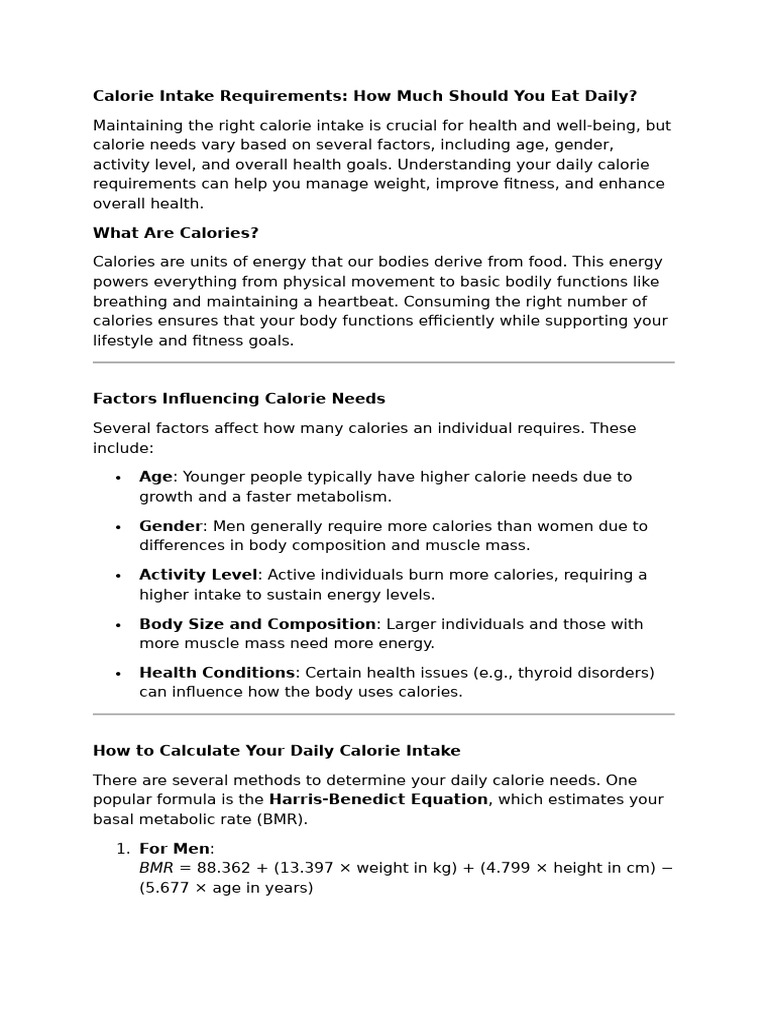 Calorie Intake Requirements | PDF | Dieting | Health Promotion