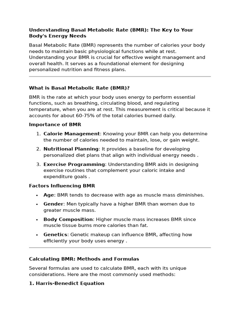 Understanding Basal Metabolic Rate (BMR) | PDF | Physiology | Nutrition