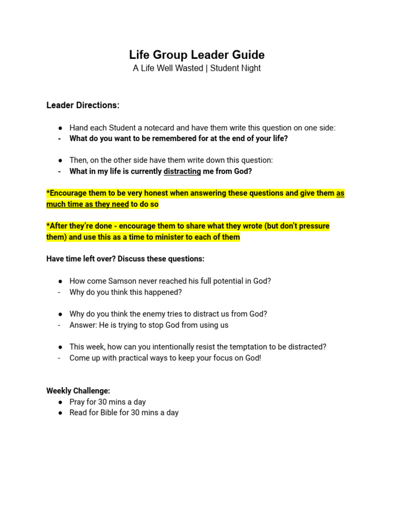 Life Group Leader Guide - 10 - 16 - 14 | PDF