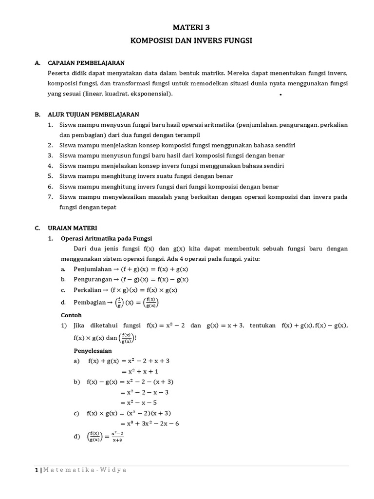 Materi 3 Komposisi Dan Invers Fungsi | PDF