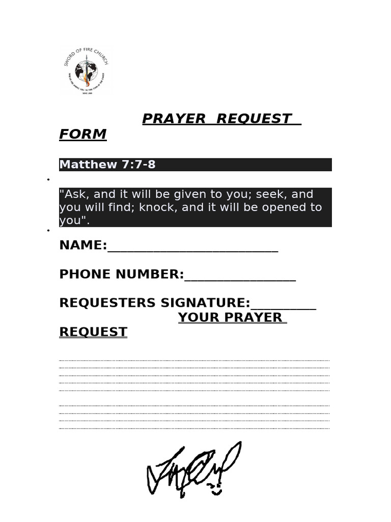 Form For Prayer Requests Sword | PDF