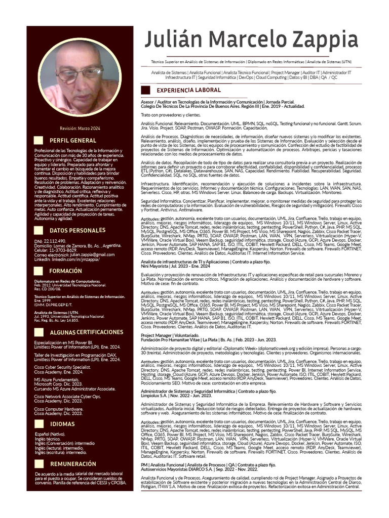 Zappia Julian Cv Mar 2024 Completo | PDF | Mi sql | Microsoft Azure