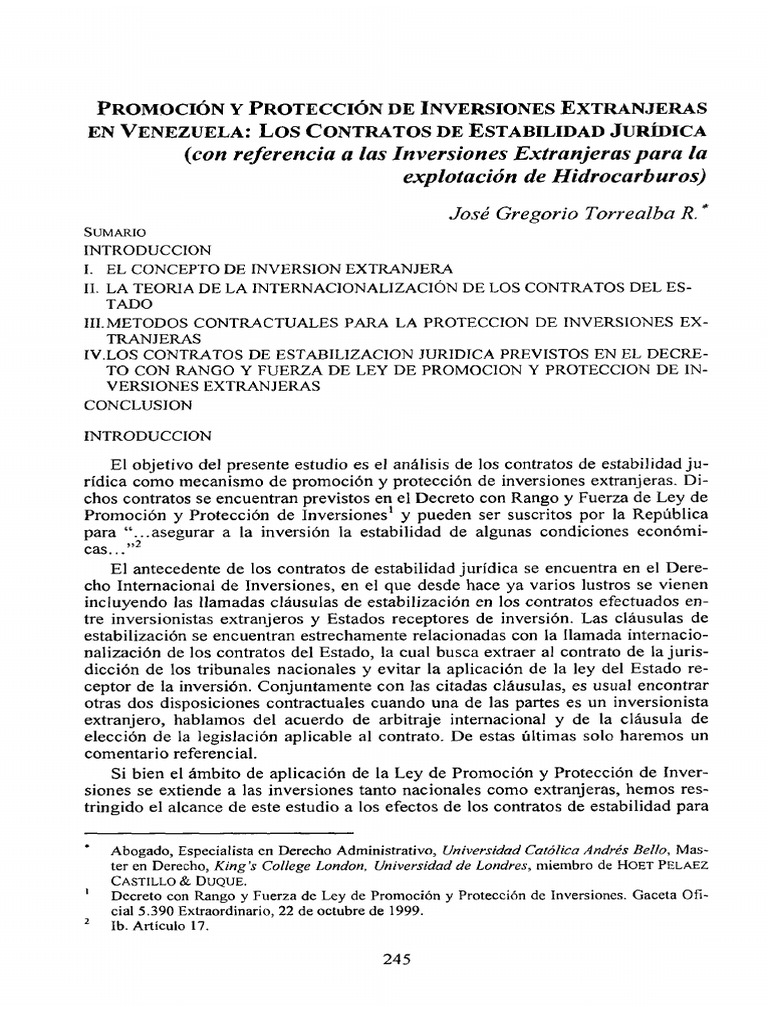 Protección de Inversiones Extranjeras en Venezuela | PDF | Estado ...