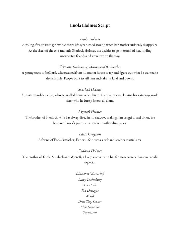 Enola Holmes Script - Final | PDF | Sherlock Holmes