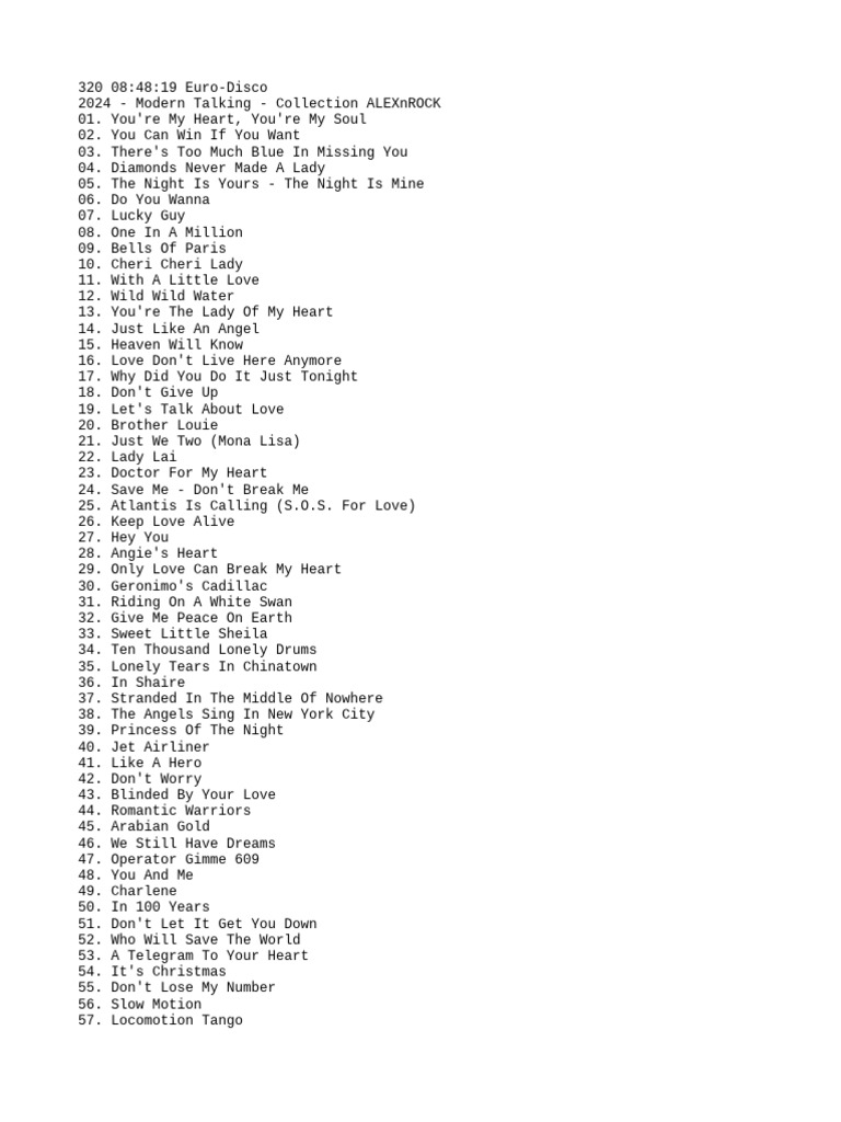 Modern Talking - Collection From ALEXnROCK - Tracklist | PDF