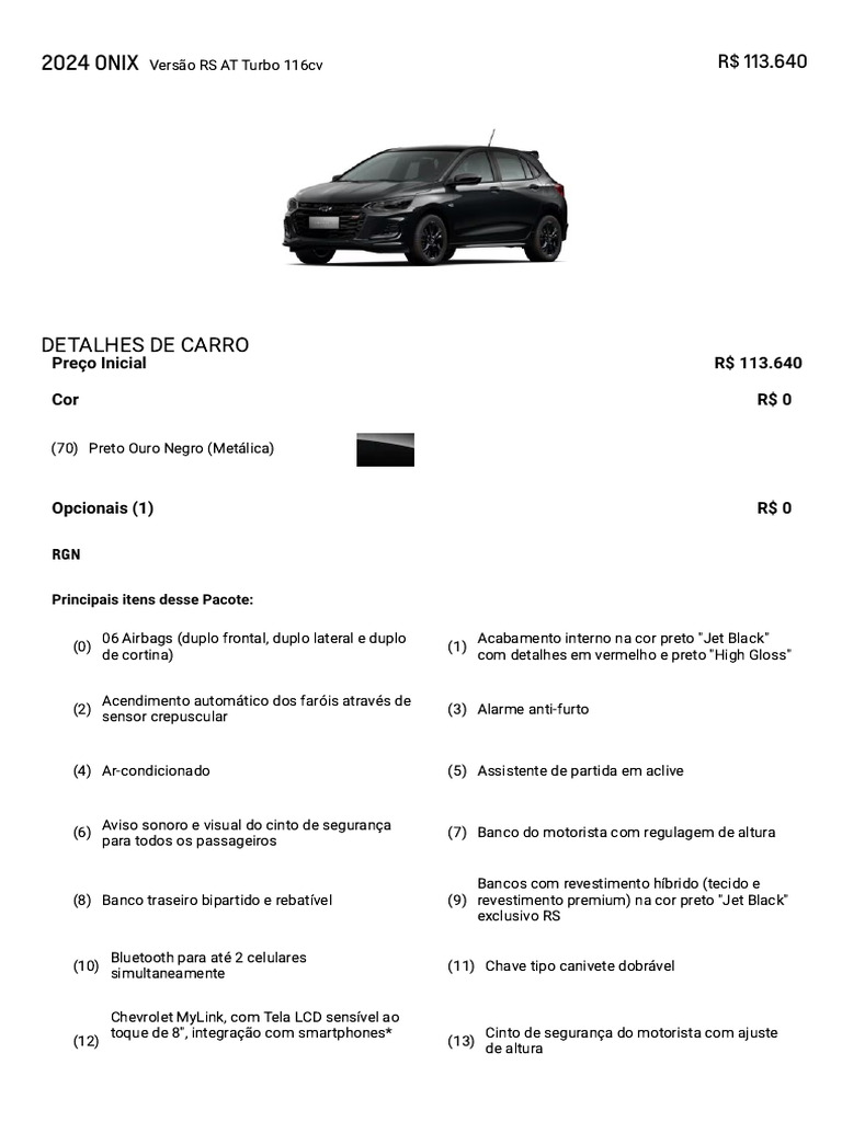 Chevrolet.com.Br Byo-Vc Client Pt BR Chevrolet Onix 2024 Onix Summary | PDF | Airbag | Freios ABS