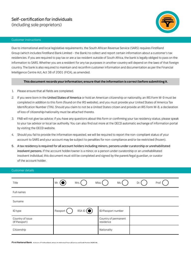 New Blank Self Cert FNB Form | PDF | Taxes | Arab World