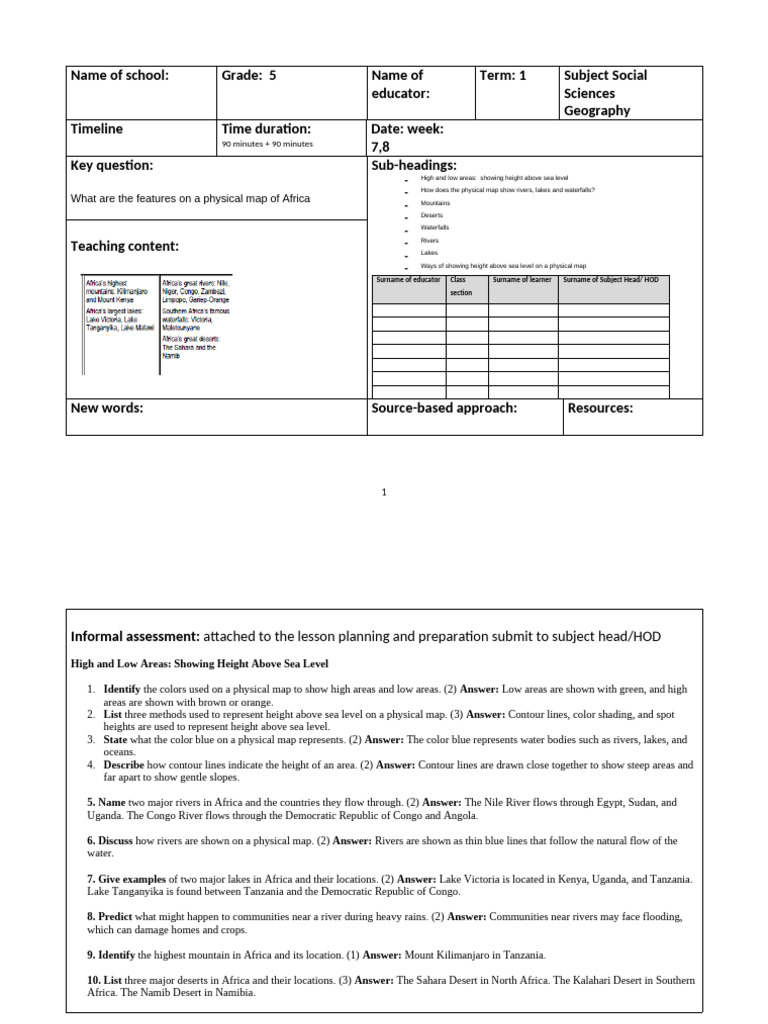 Africa Physical Map Features Guide | PDF | Contour Line | Desert