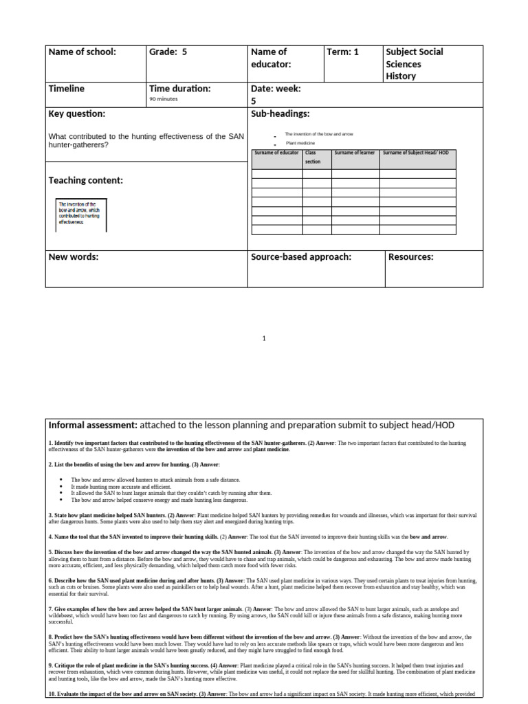 3 Grade 5 History Term 1 Lesson Plan | PDF | Hunting | Arrow