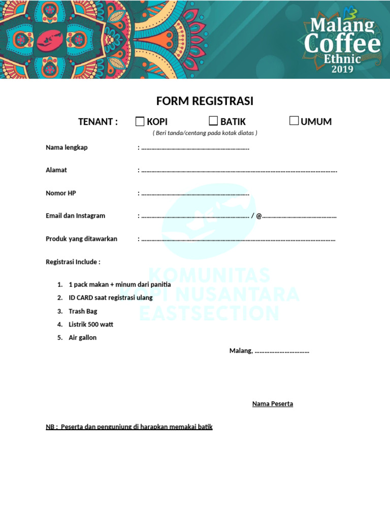 Form Registrasi Tenant | PDF