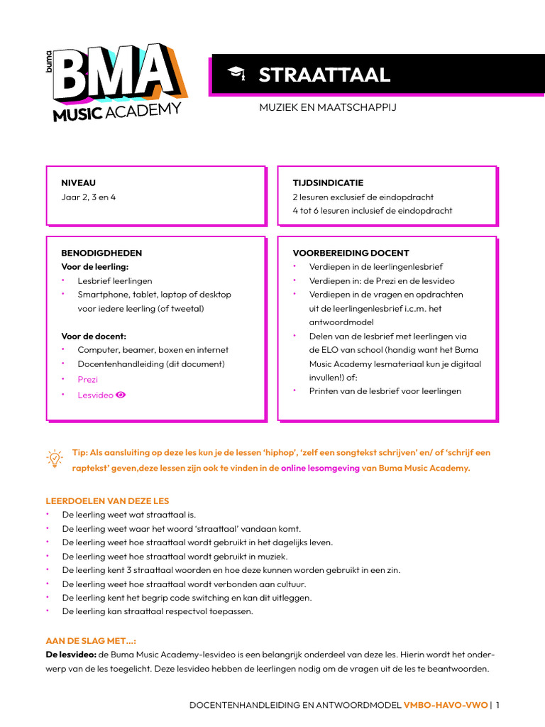 BMA-Straattaal-docentenhandleiding-vmbo-havo-vwo | PDF