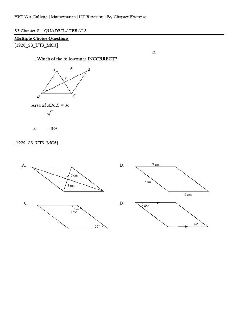 S3_MA_By Chapter Exercise_Ch8_UT | PDF | Rectangle | Elementary Geometry
