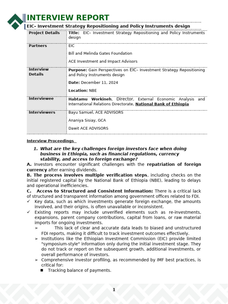 EIC IP Strategy Interview Report NBE | PDF | Investing | Foreign Direct ...