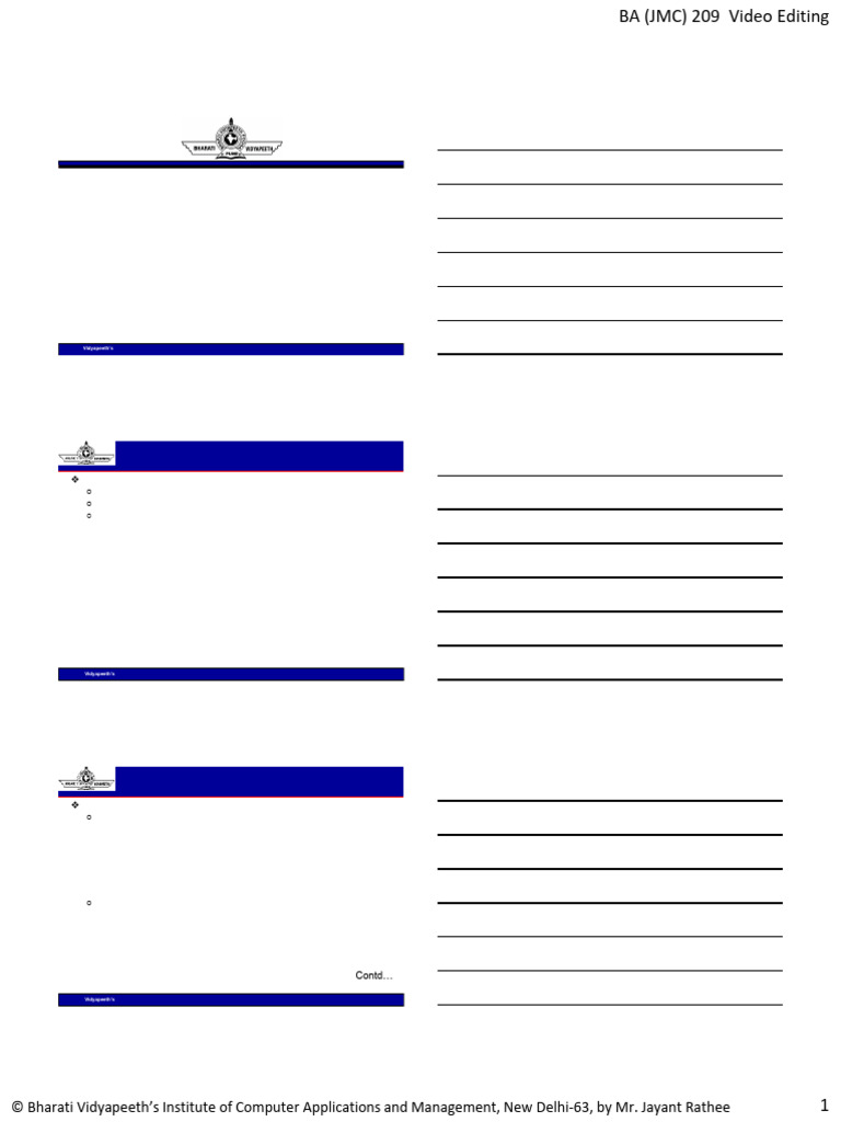 Video Editing BVICAM Unit 1 | PDF | Cinematography | Video