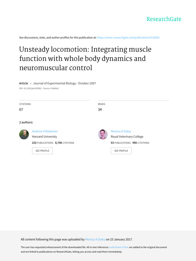 Unsteady_Locomotion_Integrating_Muscle_F | PDF | Skeletal Muscle | Walking