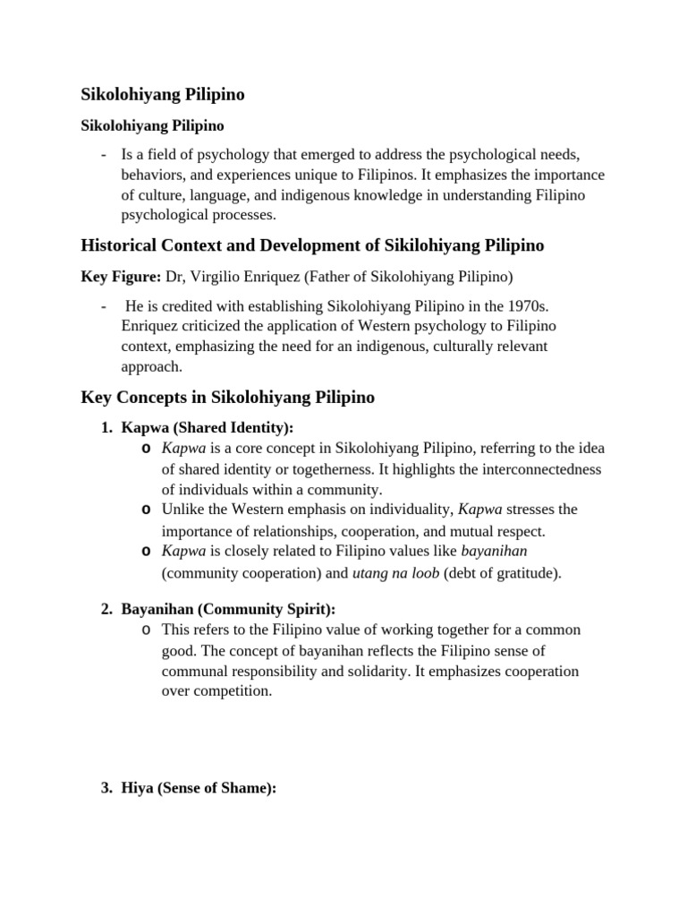 Understanding Sikolohiyang Pilipino Concepts | PDF | Psychology ...