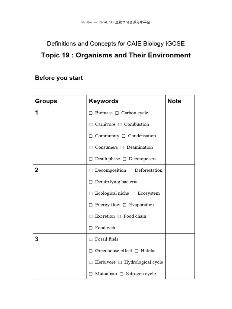 Topic 19 - Organisms and Their Environment | PDF | Food Web | Ecosystem