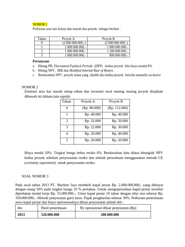 Soal Ucp 3 Capital Budgeting, Risk in Capital Budgeting, Arus Kas Investasi | PDF
