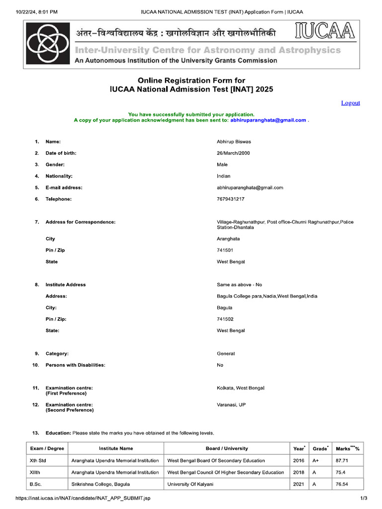 Iucaa Inat 2025 | PDF