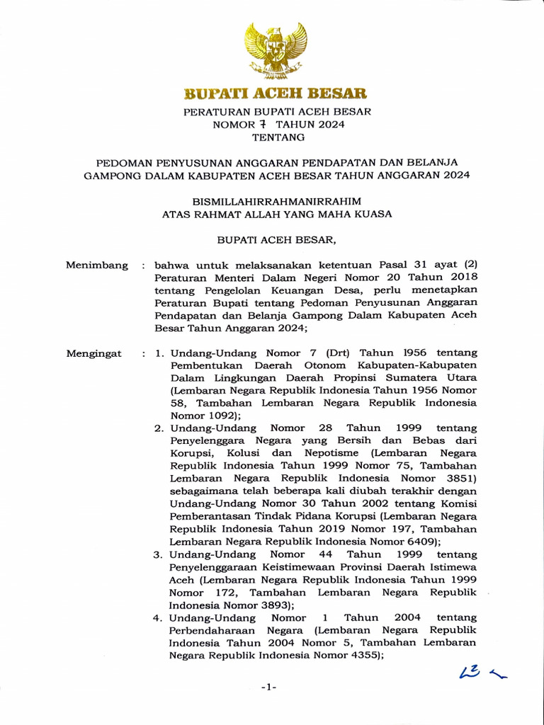 Perbub Pedoman Penyusunan APBG TA. 2024 | PDF