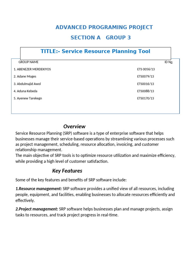 Service Resource Planning Tool | PDF | Project Management | Software