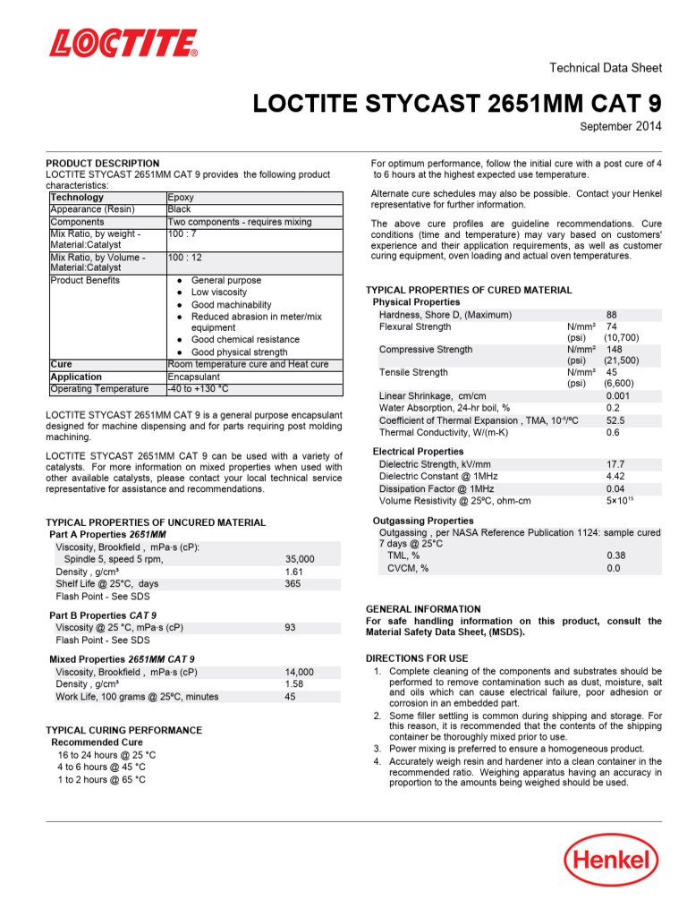 Stycast_2651MM_Cat9_Sep2014 | PDF | Trademark | Epoxy