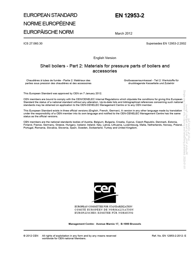 EN 12953-2 | PDF | Pipe (Fluid Conveyance) | Welding