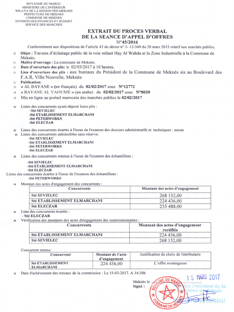 Extrait de PV 45-2016 | PDF