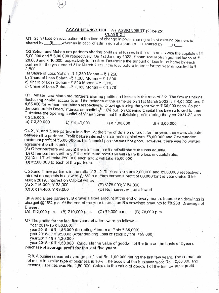 Accountancy Assignment Class XII | PDF | Goodwill (Accounting) | Debits ...