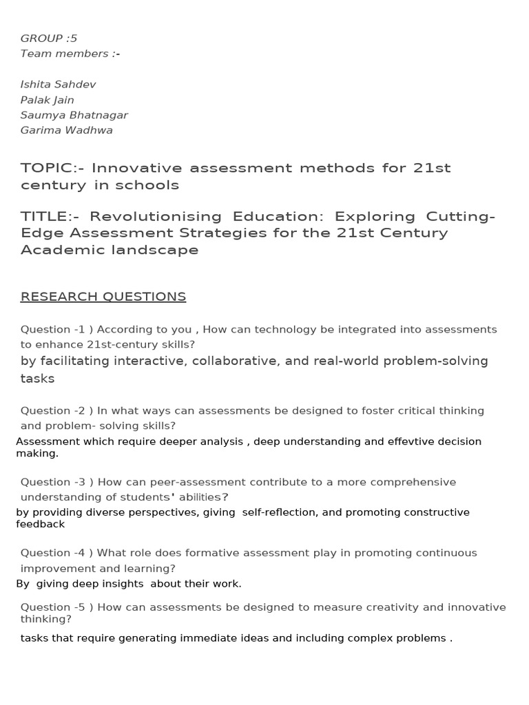 G&C Research Questions - Ishita... | PDF | Educational Assessment | Cognition