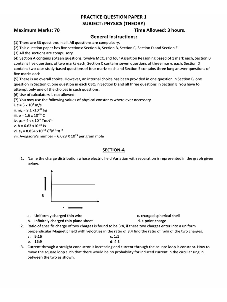 PHYSICS PRACTICE QUESTION PAPER 1- Grade 12 | PDF