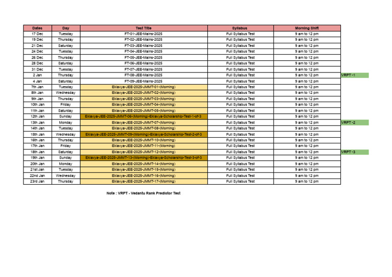 JEE Mains Test Series Schedule PDF | PDF