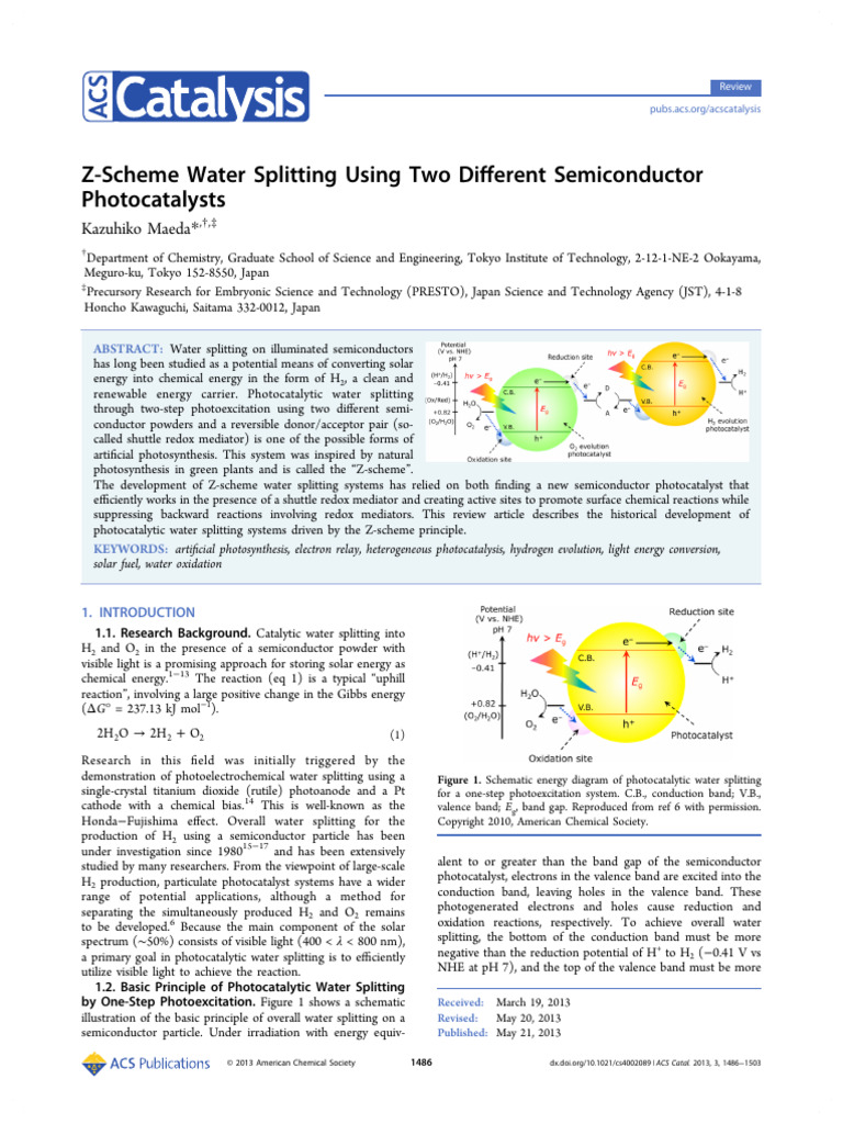 Maeda 2013 Z Scheme Water Splitting Using Two Different Semiconductor ...