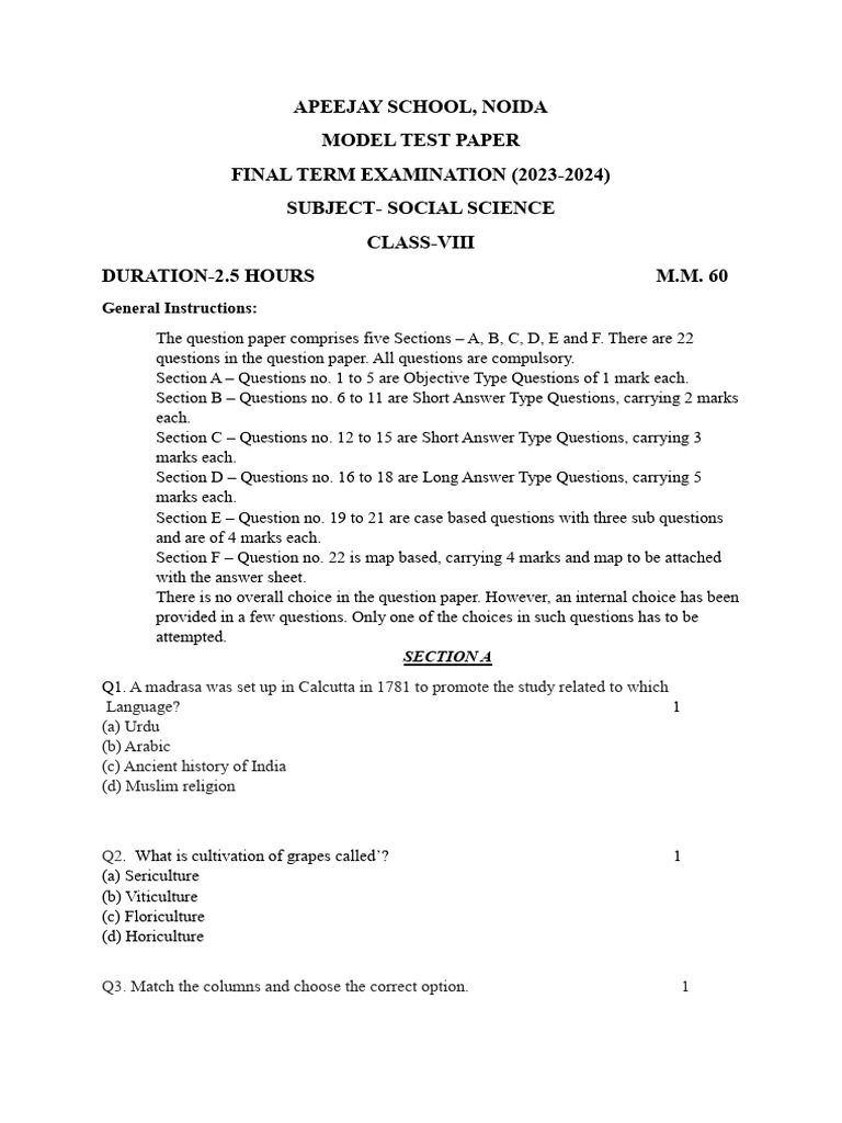 8-Sample - Question - Paper - Class - Viii - Sample - Paper | PDF | Agriculture | Food Industry