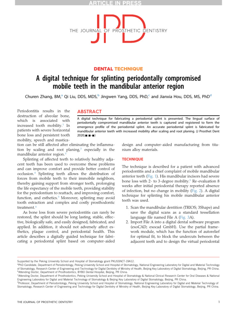 Peek Splints For Mobile Teeth | PDF | Periodontology | Dentistry